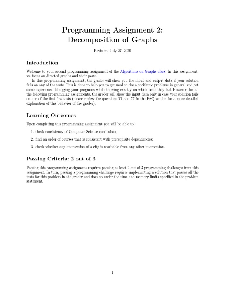 Programming Assignment 2 Decomposition Of Graphs Algorithms On Graphs Class Pdf Vertex