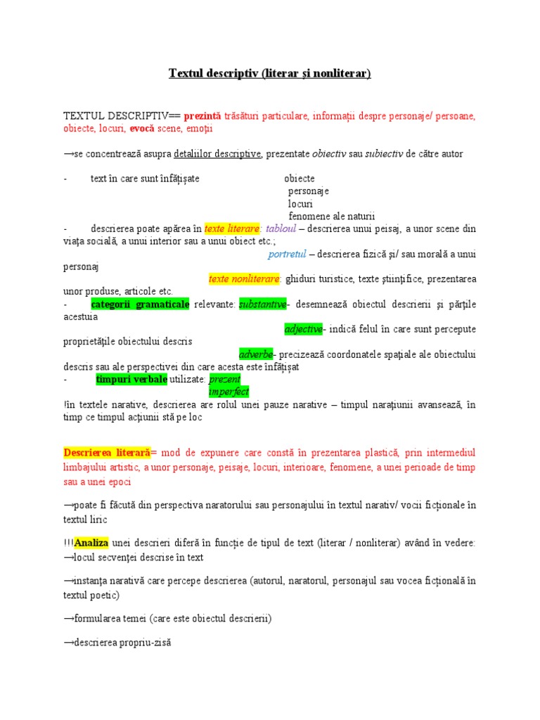 Textul Descriptiv | PDF