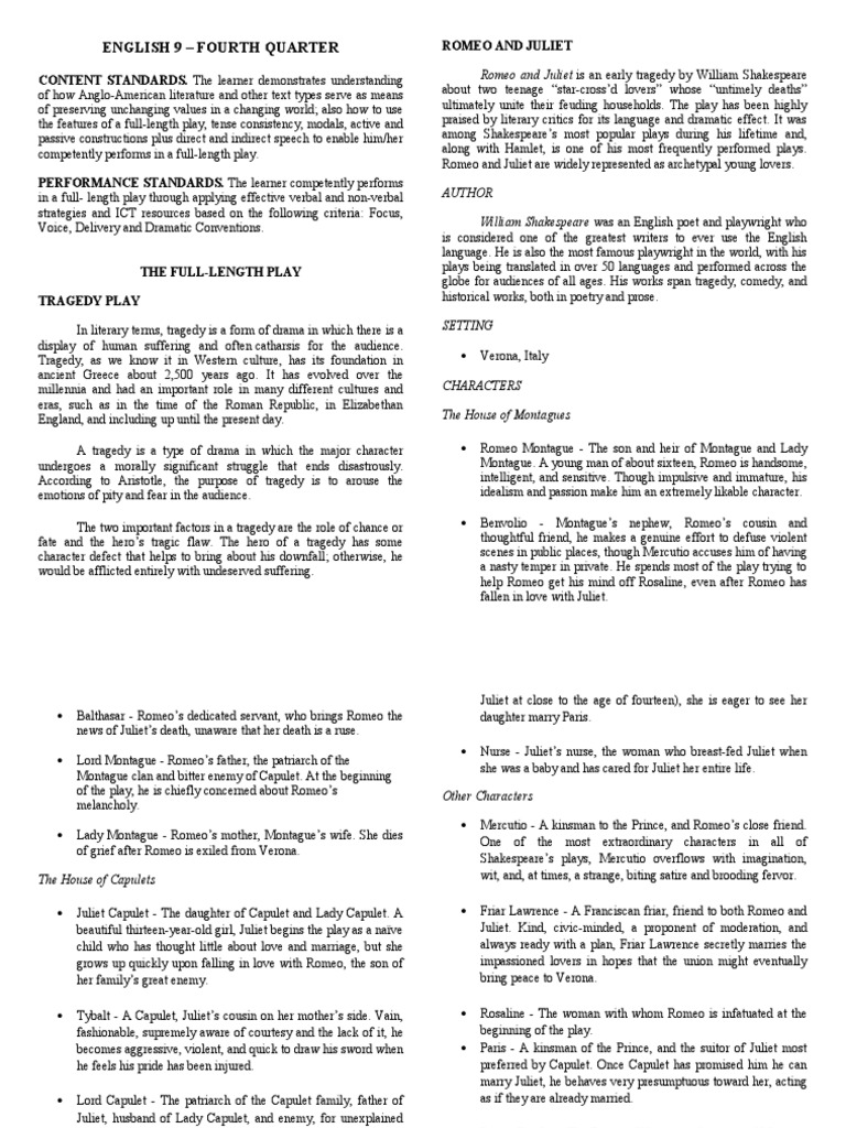 Romeo and Juliet Handout | PDF | Characters In Romeo And Juliet | Romeo ...