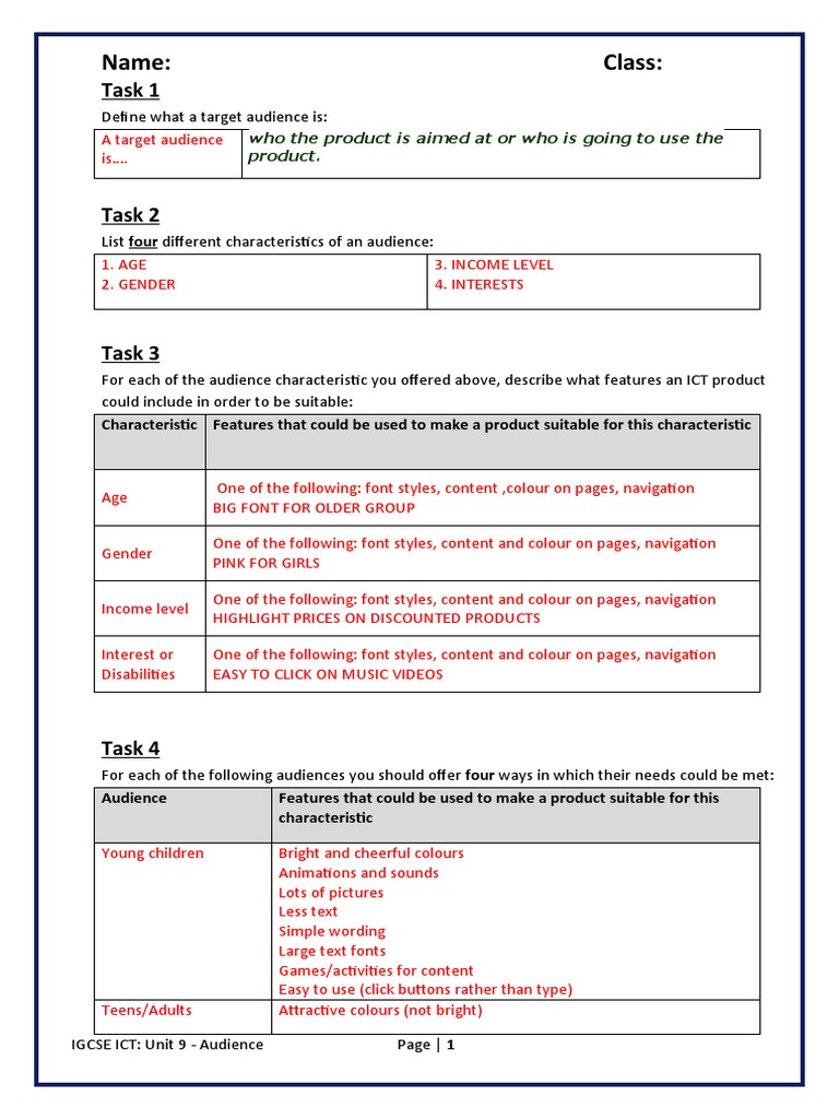 Audience Worksheet Answer | PDF | Educational Technology | Communication