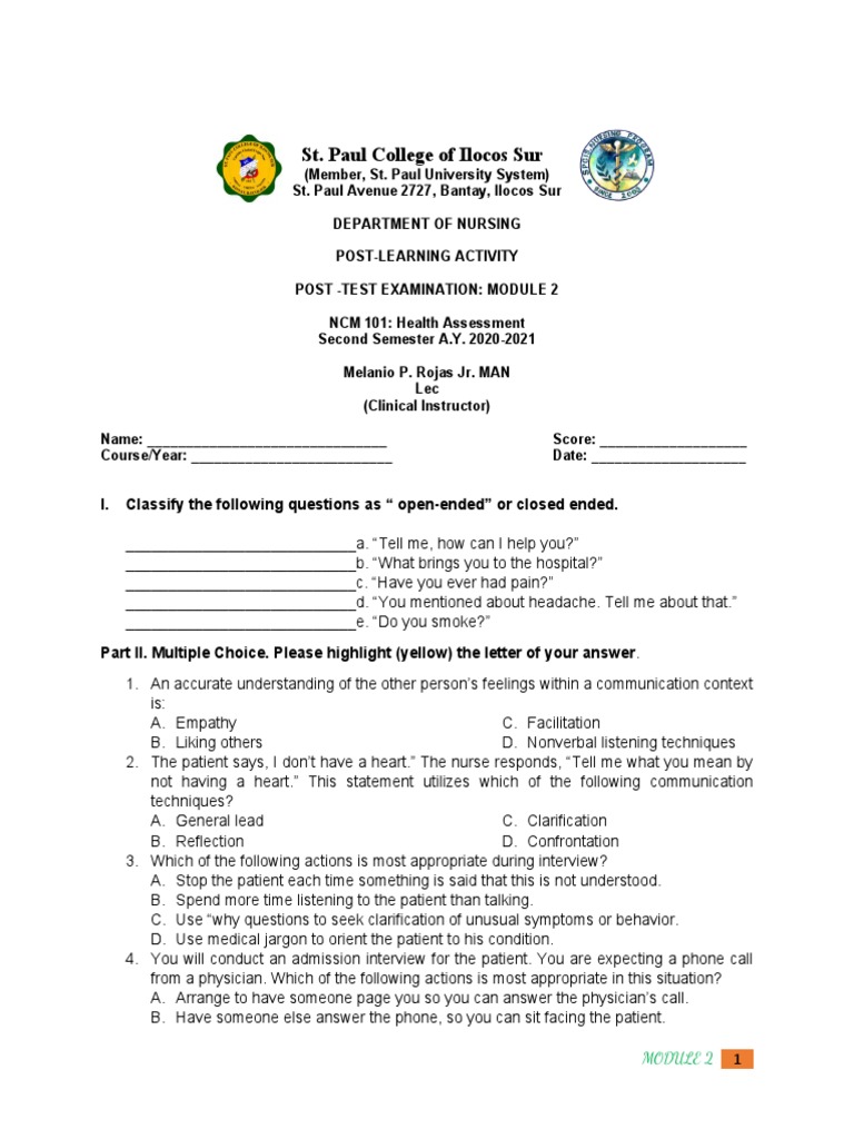 Module 2 - HA - Steps in Conducting Health Assessment | PDF | Self ...