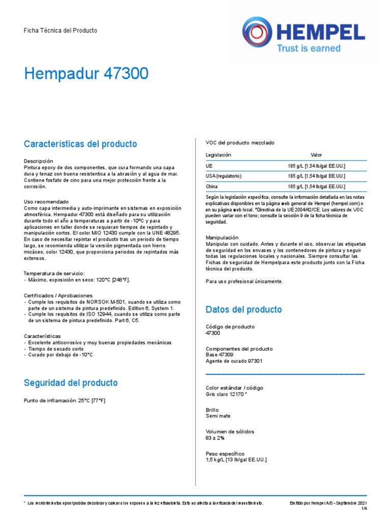 Ficha Técnica - Hempadur 47300 Gris | PDF | Humedad | Pintar