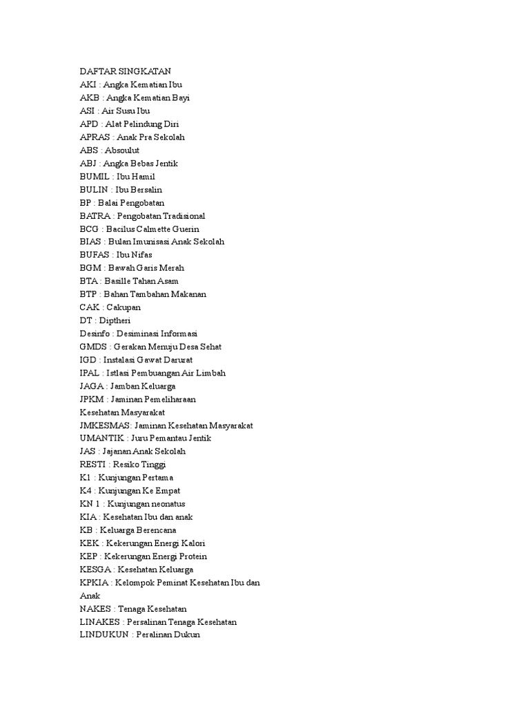 Daftar Singkatan Kesehatan Anak | PDF | Pengembangan Diri | Sains ...