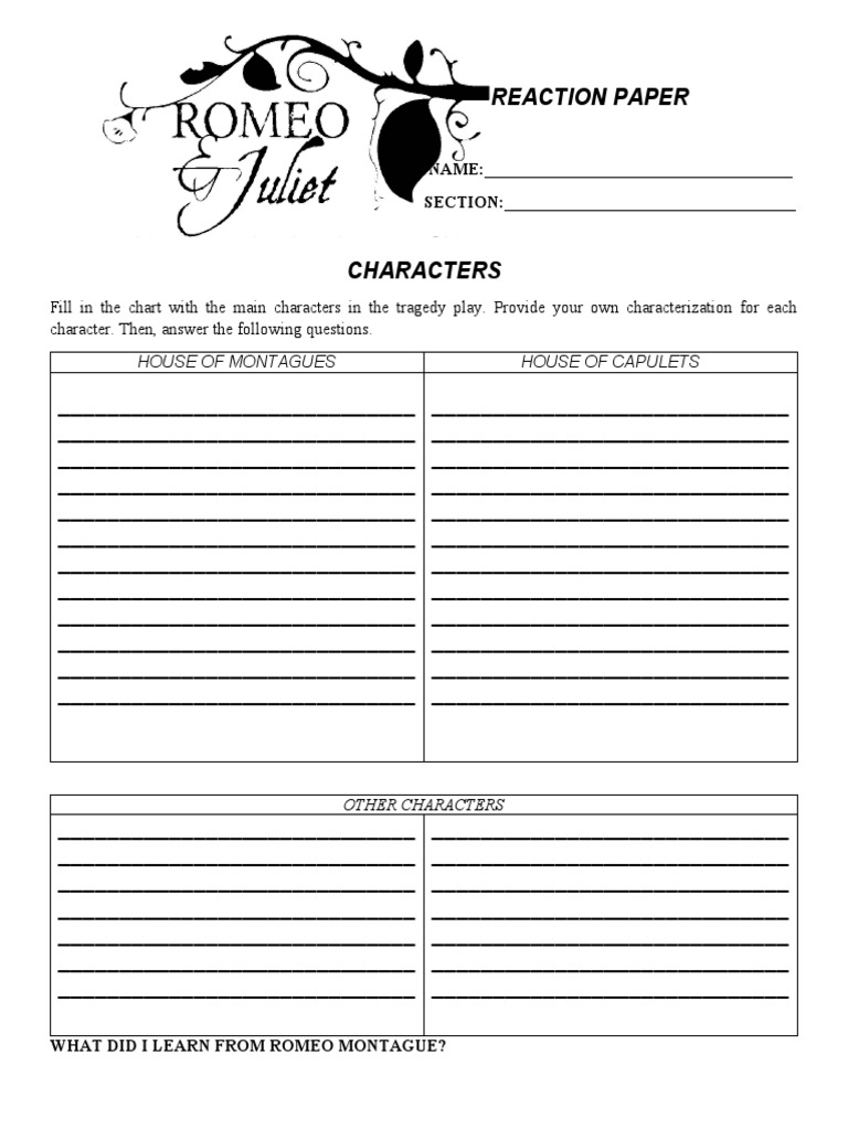Character Analysis of Romeo and Juliet | PDF | Characters In Romeo And ...