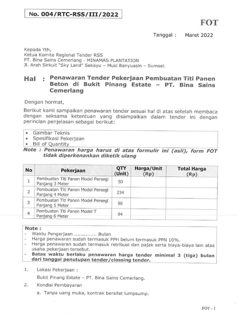 Form Penawaran BQ Tss Aanwizjing | PDF