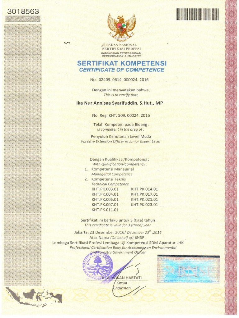 Contoh Scan Sertifikat Hasil Uji Kompetensi | PDF