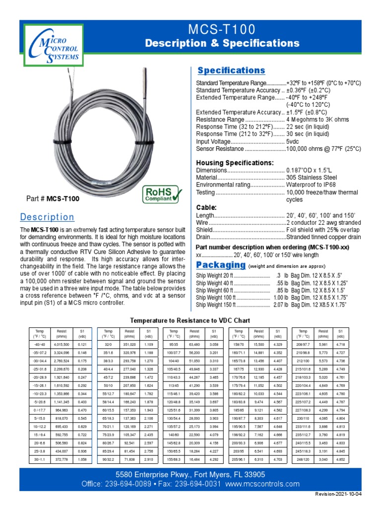 MCS-T100 Spec Sheet | Download Free PDF | Electrical Resistance And ...
