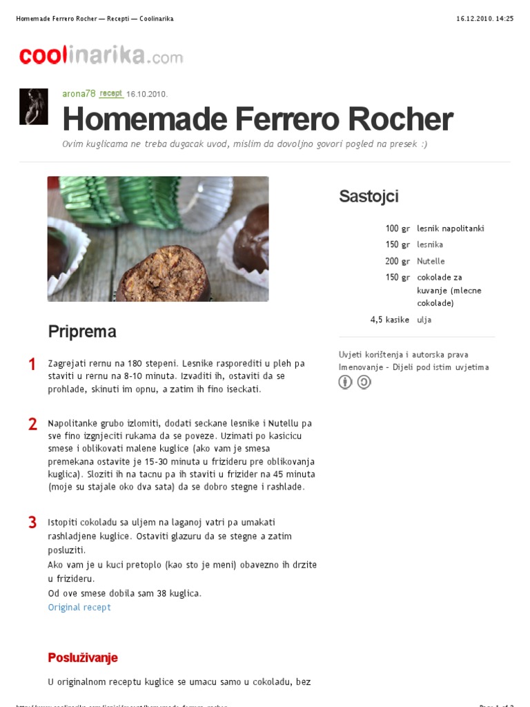 Homemade Ferrero Rocher - Recepti - Coolinarika | PDF