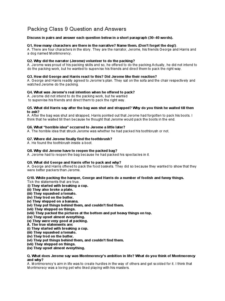 Packing Class 9 Question and Answers | PDF