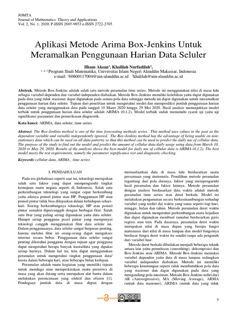 Aplikasi Metode Arima Box-Jenkins Untuk Meramalkan Penggunaan Harian Data Seluler | PDF | Metode ...