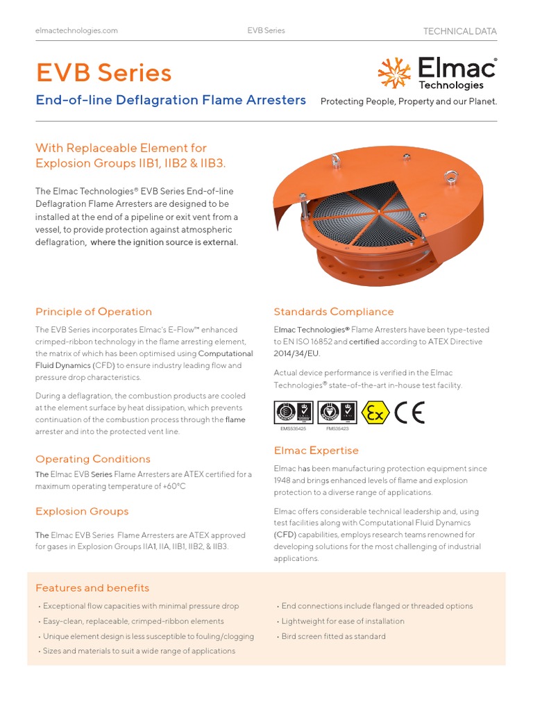 EVB Series: End-Of-Line Deflagration Flame Arresters | PDF | Steel ...