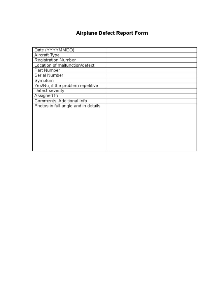 Airplane Defect Report Form | PDF