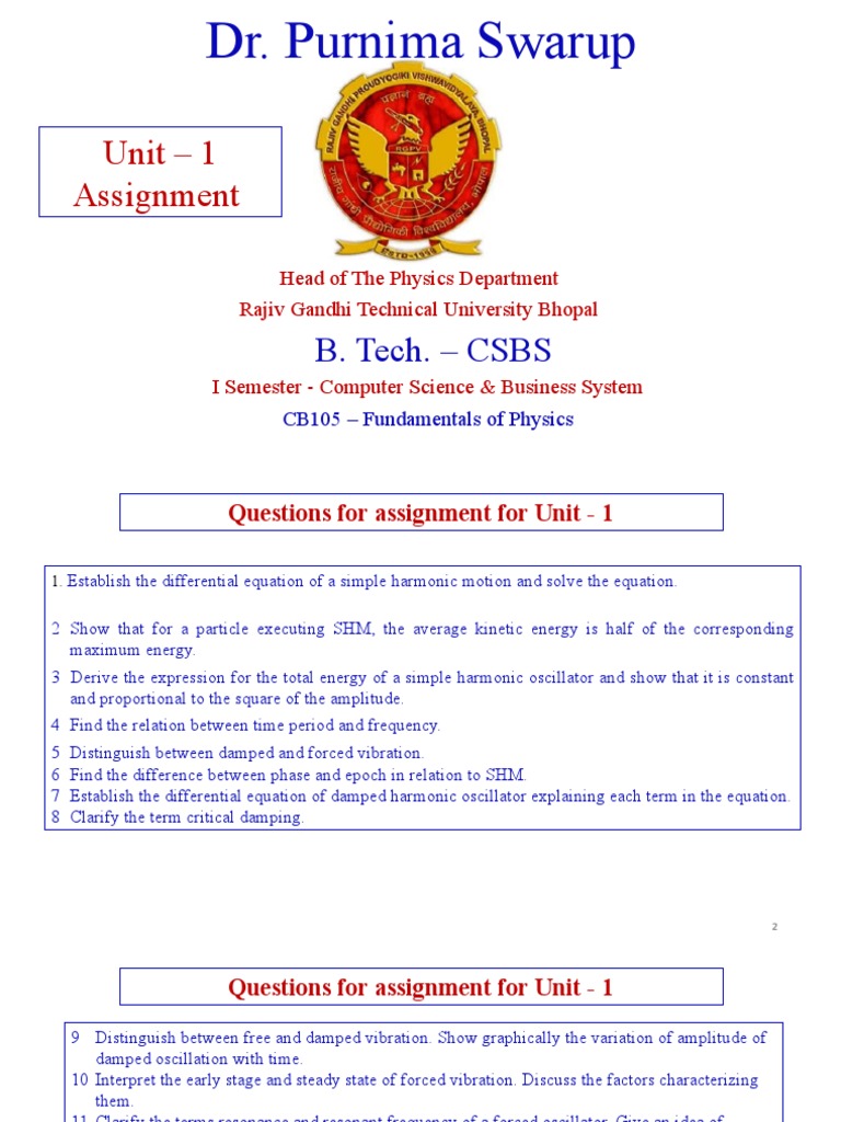 SHM and Vibration Assignment Guide | PDF | Resonance | Nature