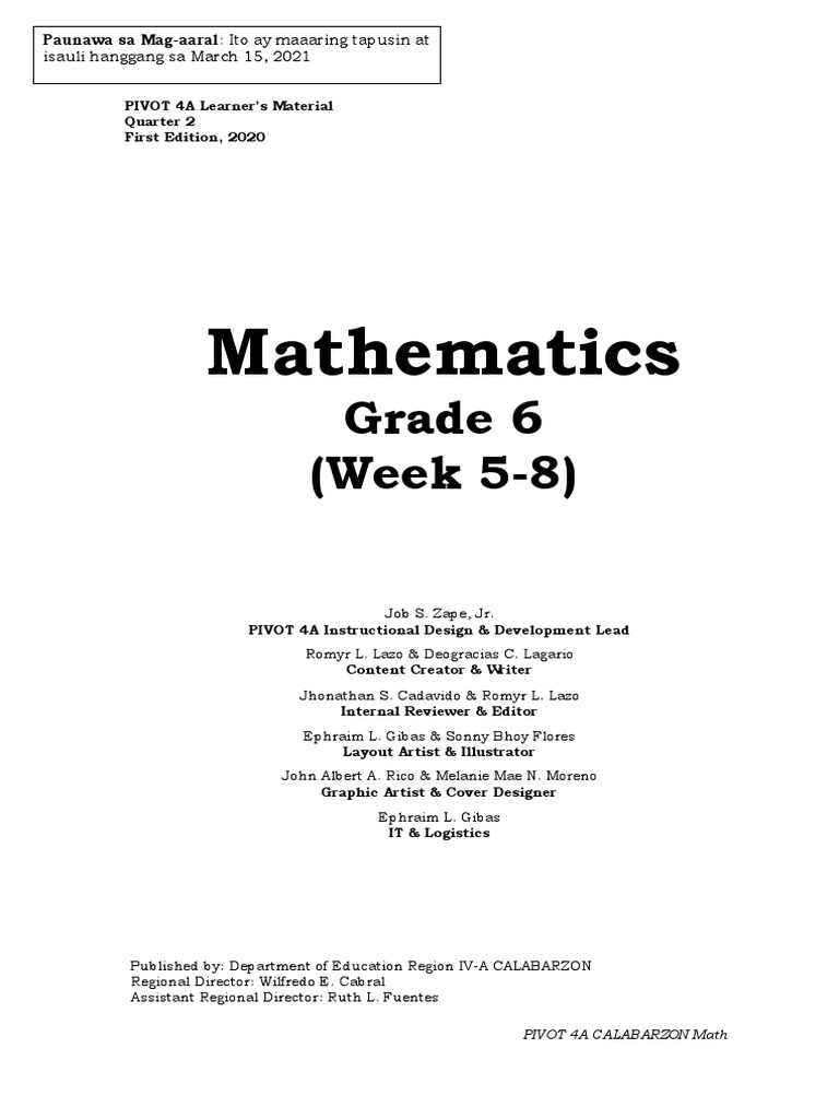 Math 6 Q2-Week 5-8 | PDF | Numbers | Multiplication