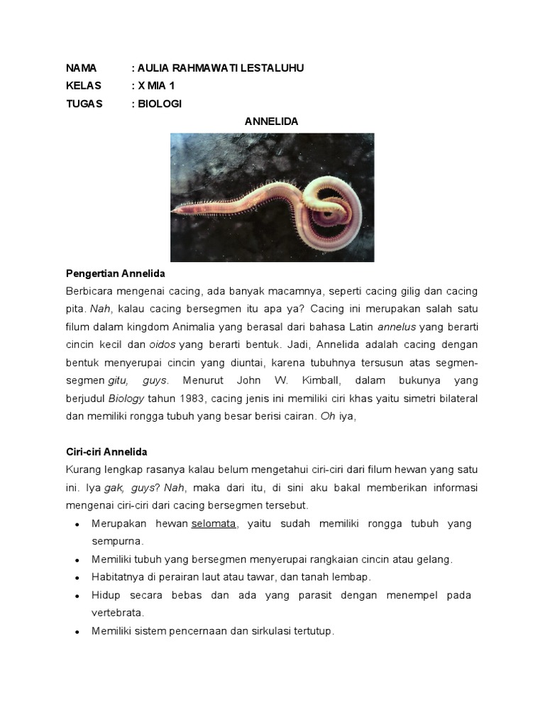 Cacing Annelida | PDF | Sains & Matematika