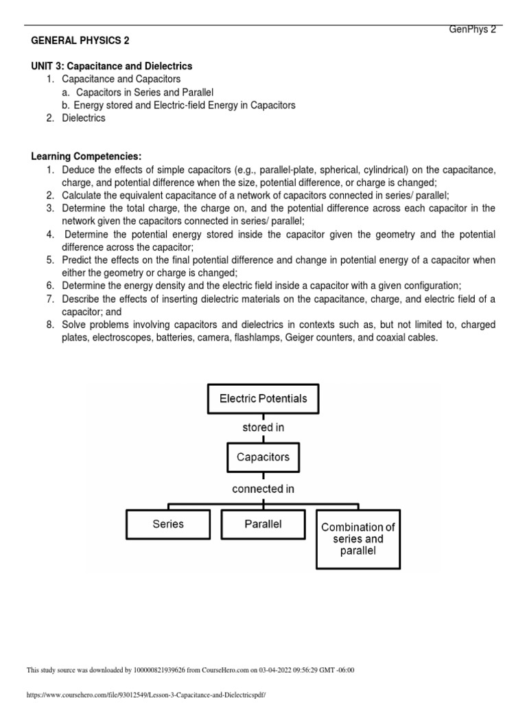 General Physics 2 UNIT 3: Capacitance and Dielectrics | PDF | Capacitor | Capacitance