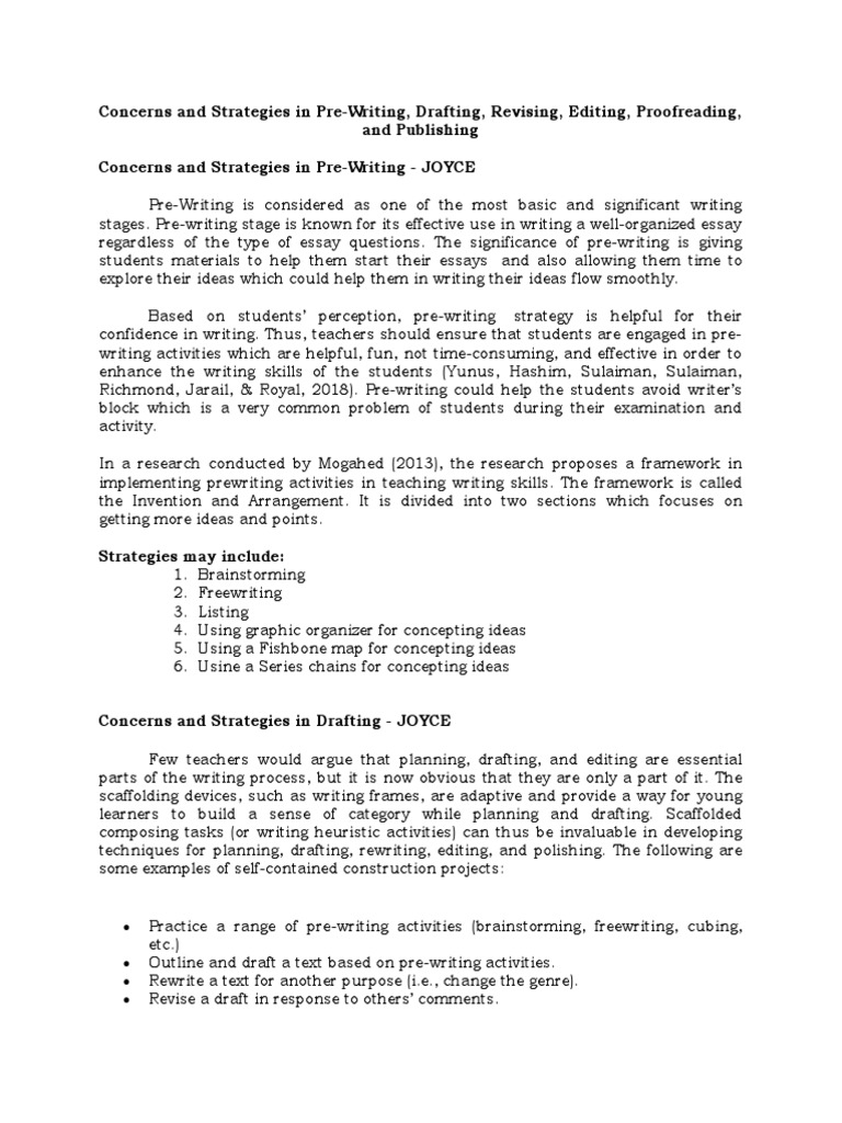 Concerns and Strategies in Pre-Writing, Drafting, Revising, Editing ...