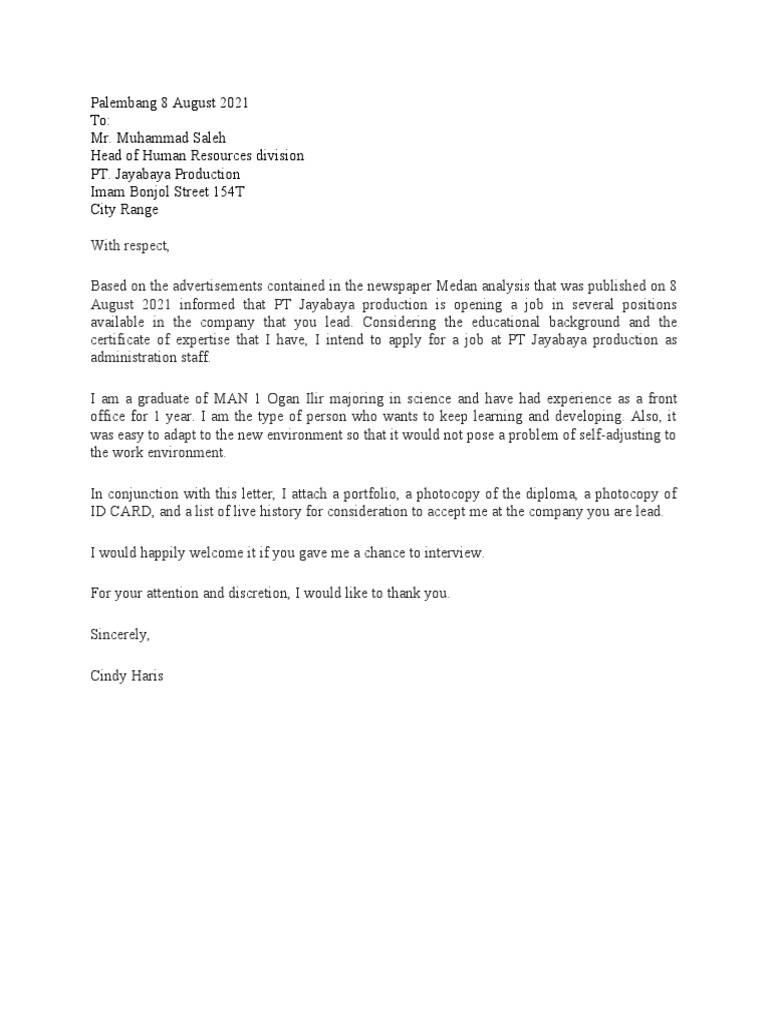 Application Letter Untuk Speaking | PDF