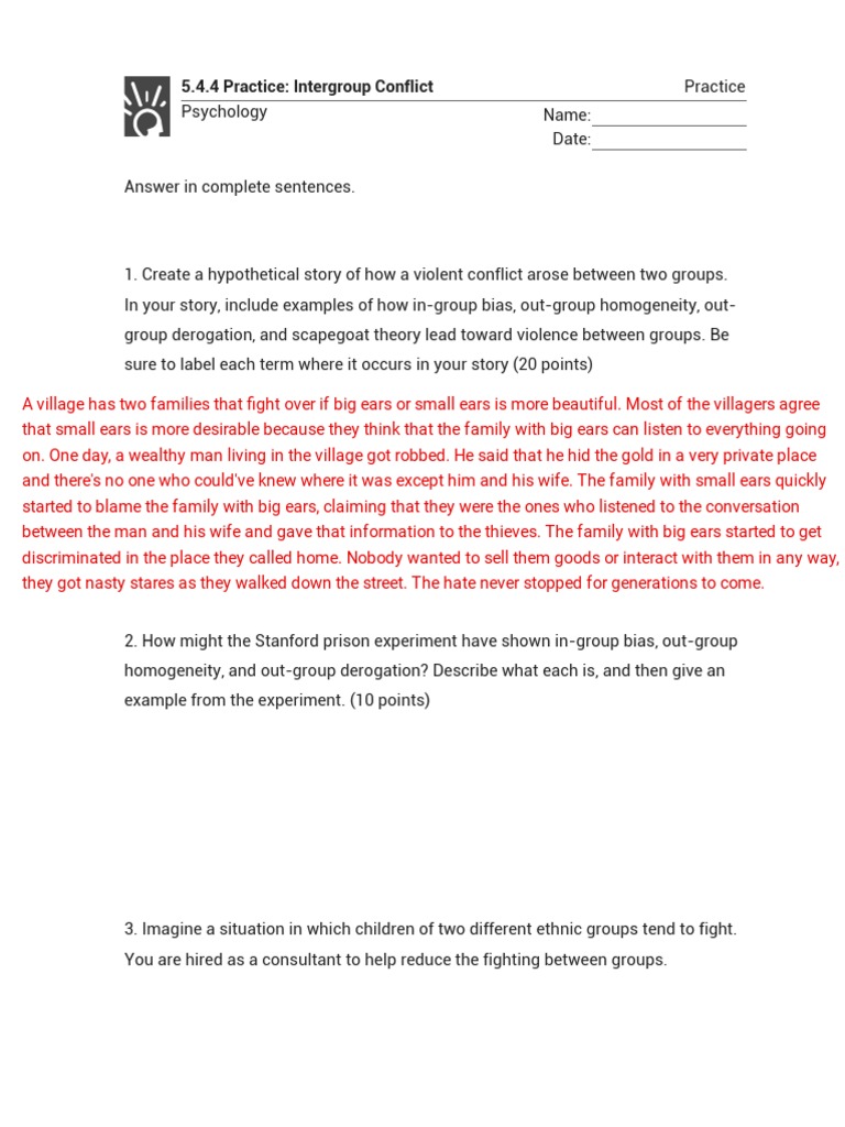5.4.4 Practice - Intergroup Conflict (Practice) | PDF | Group Processes ...