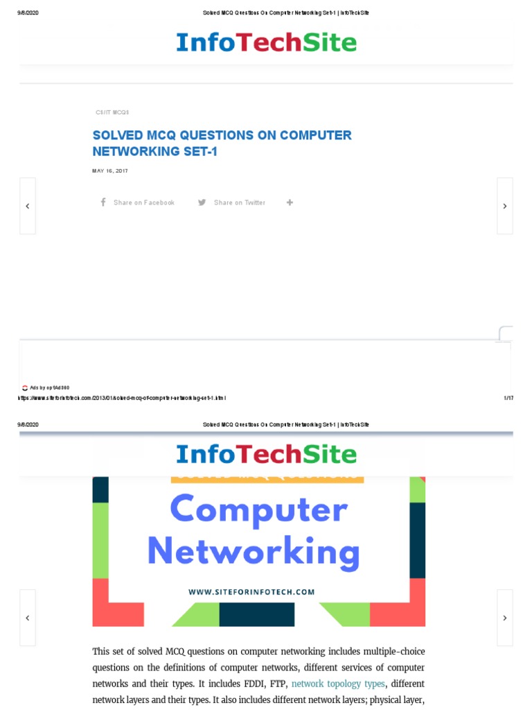 Solved MCQ Questions On Computer Networking Set-1 - InfoTechSite | PDF ...