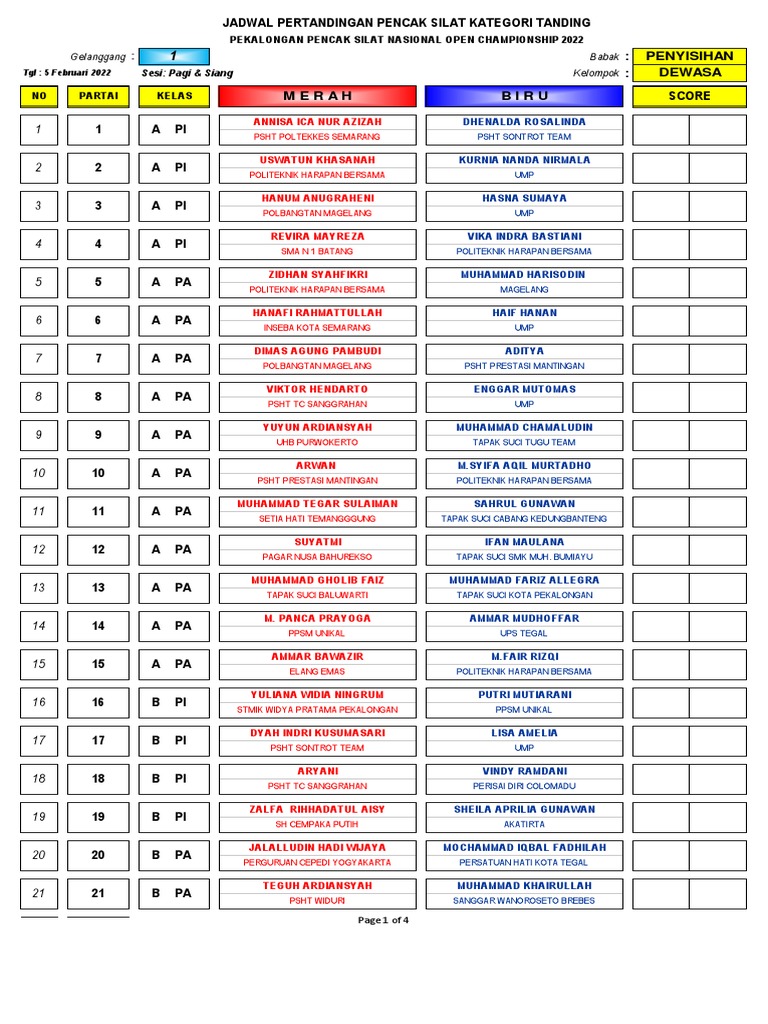 Dewasa Jadwal - Pekalongan Pencak Silat Nasional Open Championship 2022 ...