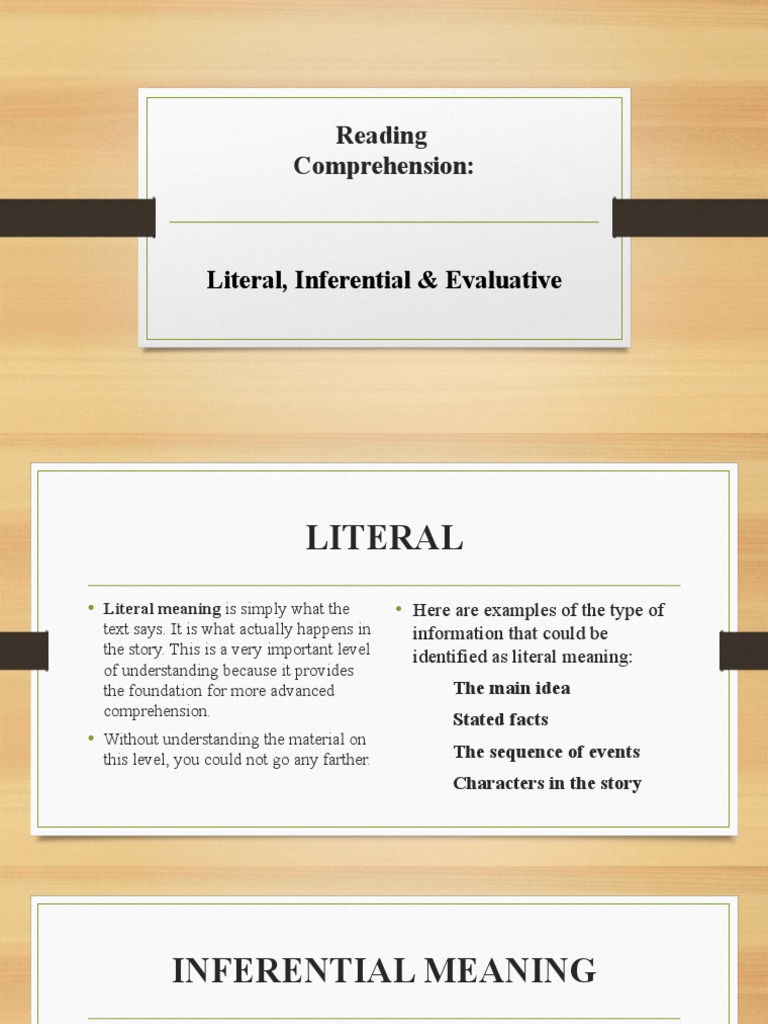 Reading Comprehension:: Literal, Inferential & Evaluative | PDF