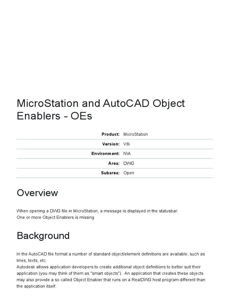 MicroStation and AutoCAD Object Enablers - OEs - MicroStation Wiki - MicroStation - Bentley ...