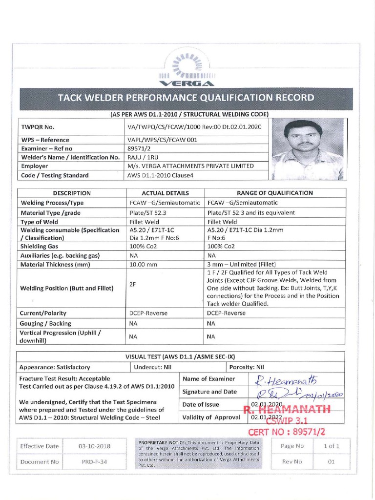 Tack Welder-PQR | PDF