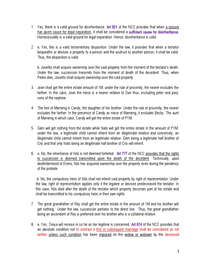 Art 921 Sufficient Cause For Disinheritance | PDF | Will And Testament ...