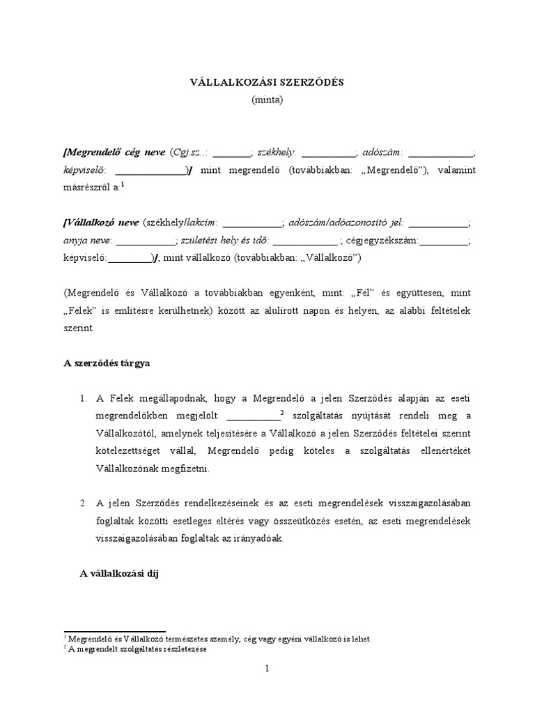 M 031 Vallalkozasi Szerzodes | PDF