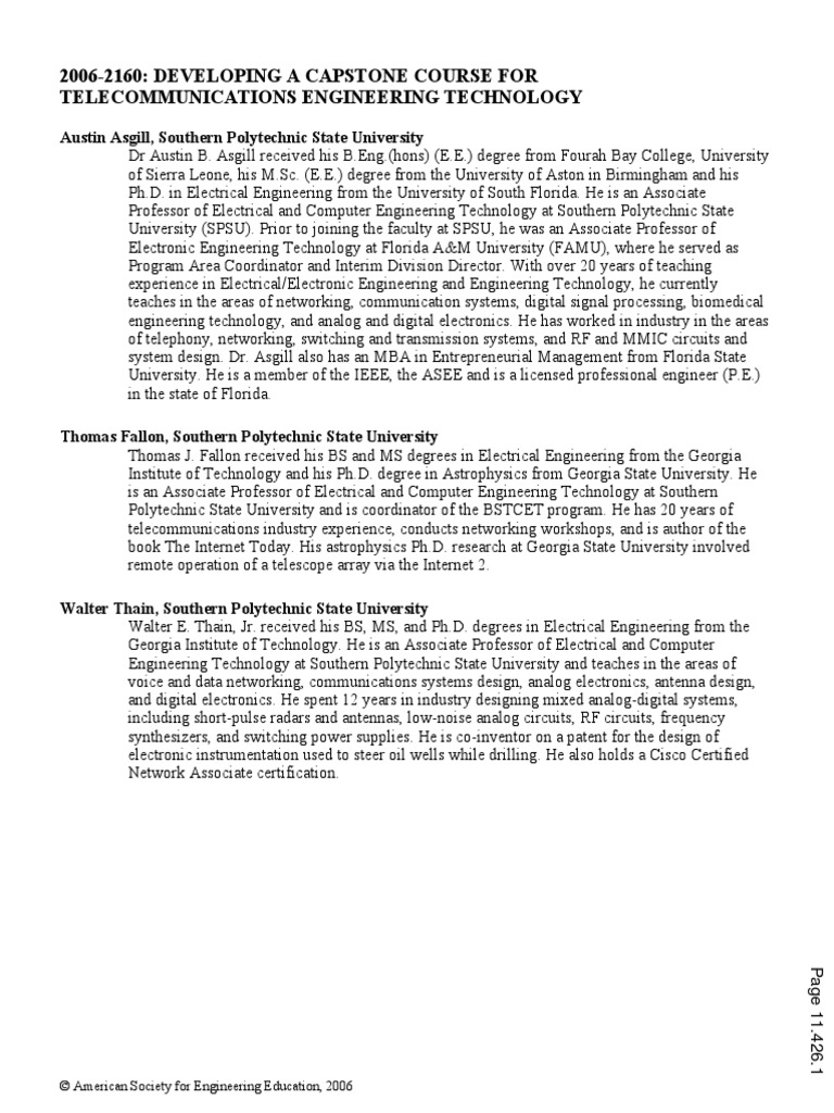 2006-2160: Developing A Capstone Course For Telecommunications ...