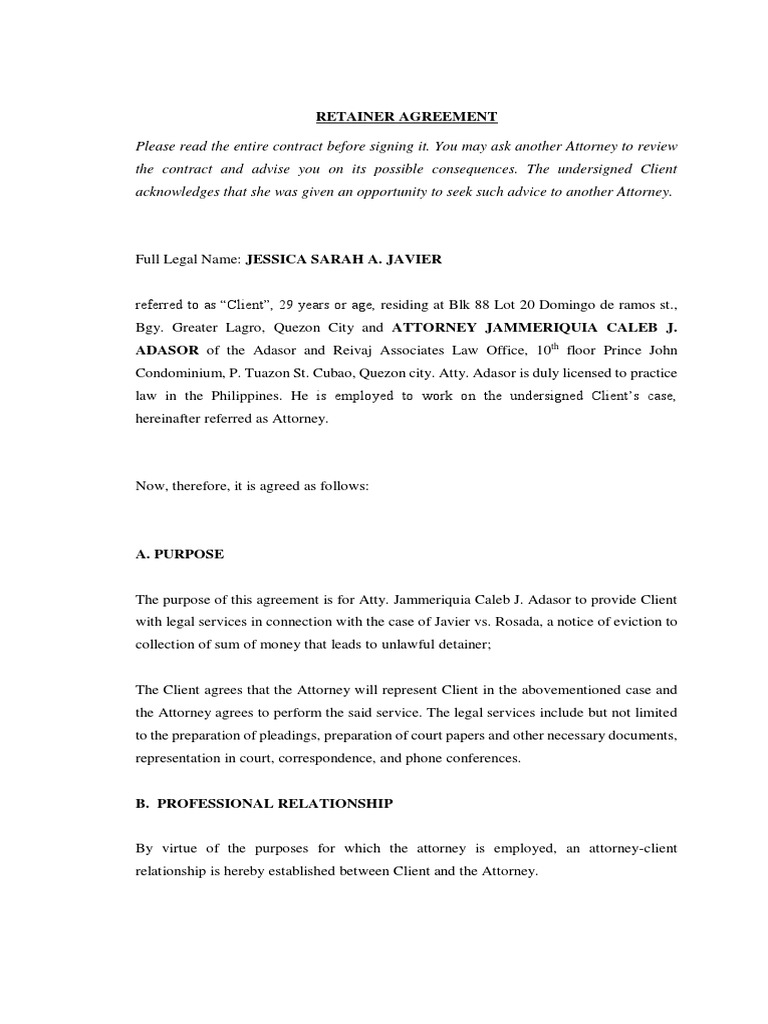 Retainer Agreement | PDF | Lawyer | Fee
