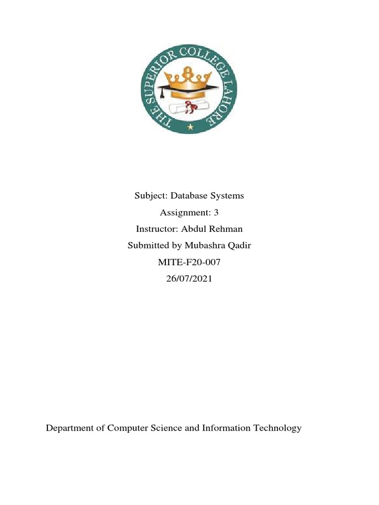 DB Ass 3 Solved | PDF | Sql | Relational Database