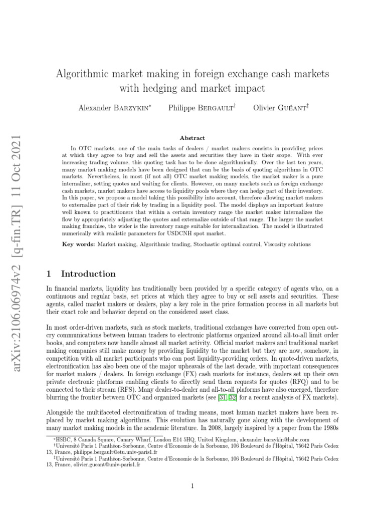 Algorithmic Market Making in FX Markets | PDF | Market Maker | Order ...