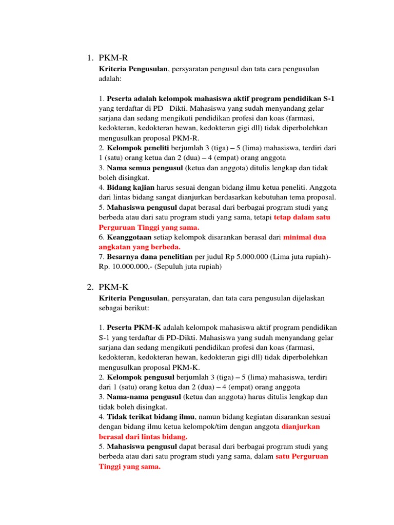 Kriteria Pengusul PKM 2021 | PDF