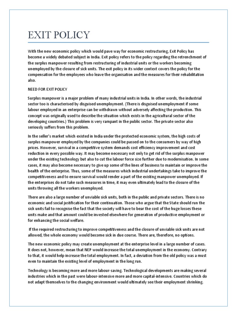Exit Policy | PDF | Employment | Unemployment