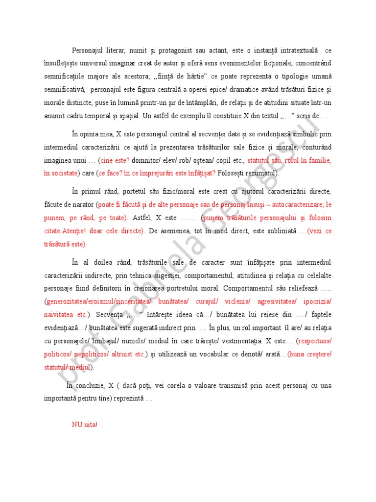 Caracterizare - Sablon | PDF