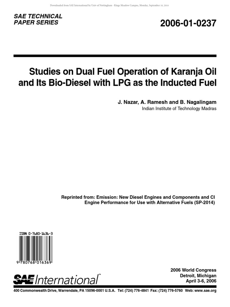 Sae Technical Paper Series: J. Nazar, A. Ramesh and B. Nagalingam | PDF ...
