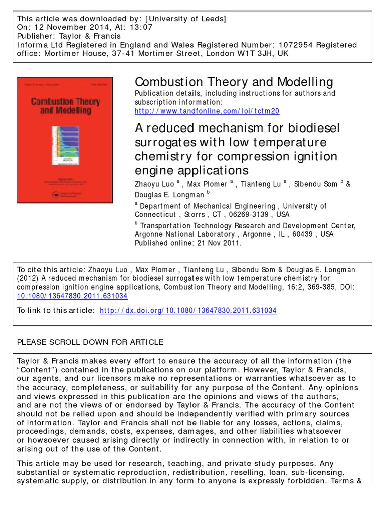 Combustion Theory and Modelling | Download Free PDF | Combustion ...