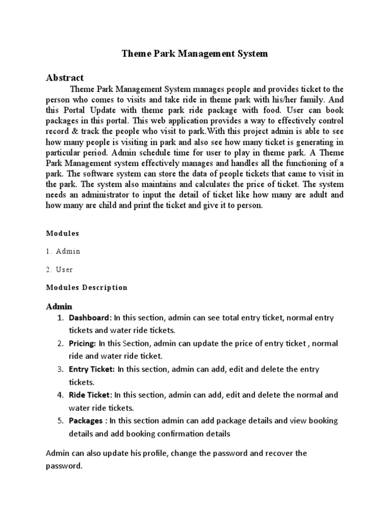 Theme Park Management System: Admin | Download Free PDF | Operating ...