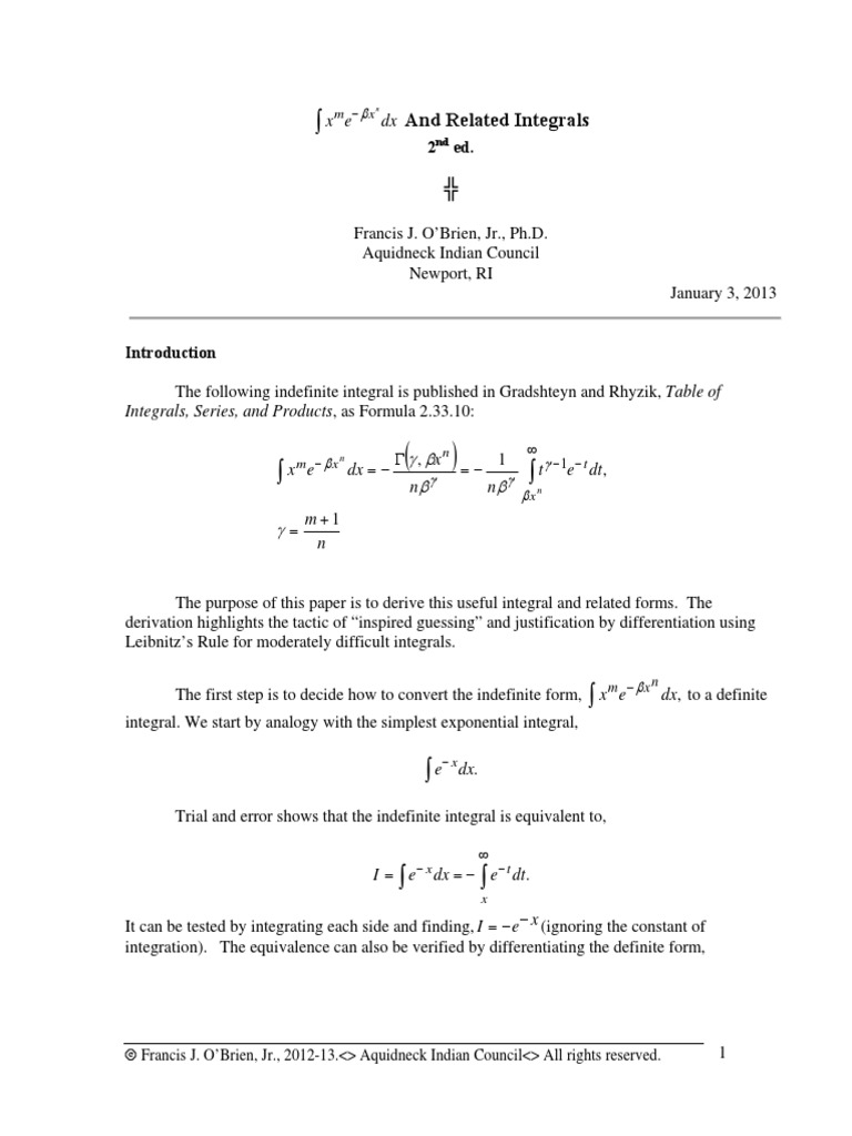 Integral of X M Exp (-X N) | PDF | Mathematics | Mathematical Analysis