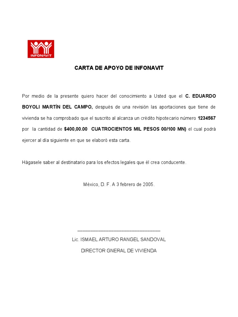 Carta de Apoyo de Infonavit | PDF | Finanzas y dinero | Derecho