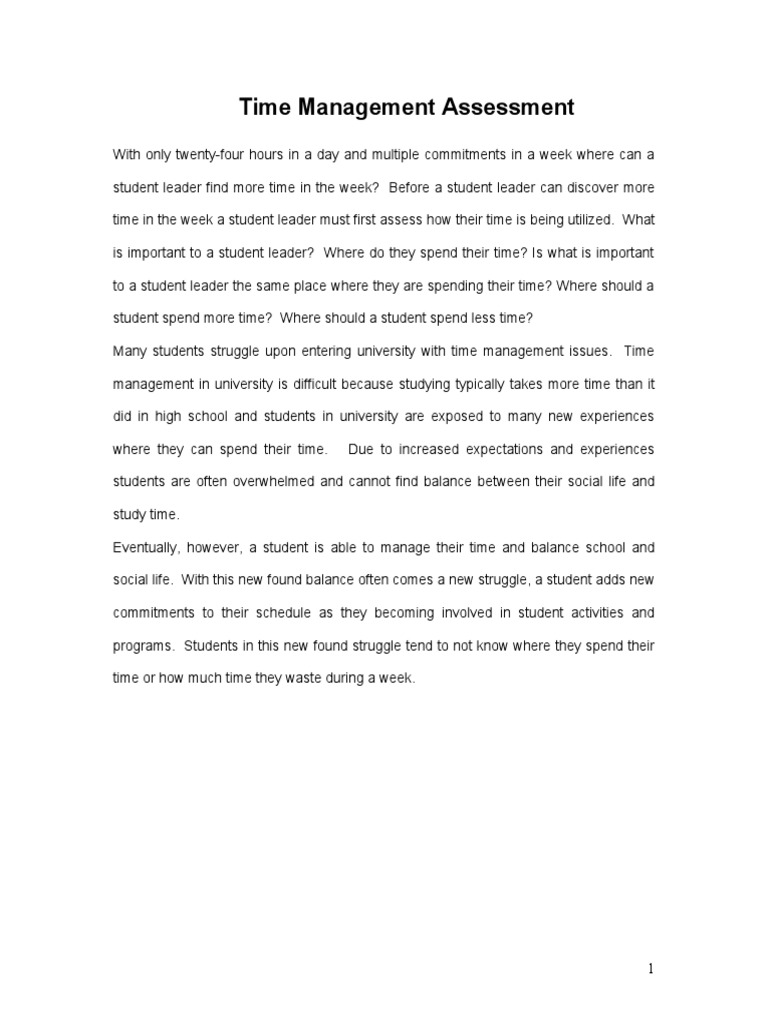 Time Management Assessment | PDF | Time Management | Professional Skills