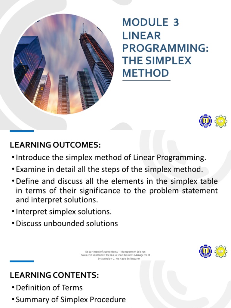Module 3 AE4 Linear Programming The Simplex Method | PDF | Linear Programming | Mathematical ...