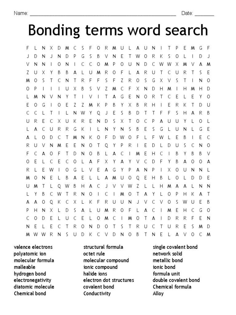 Bonding Terms Word Search | PDF | Chemical Compounds | Molecules