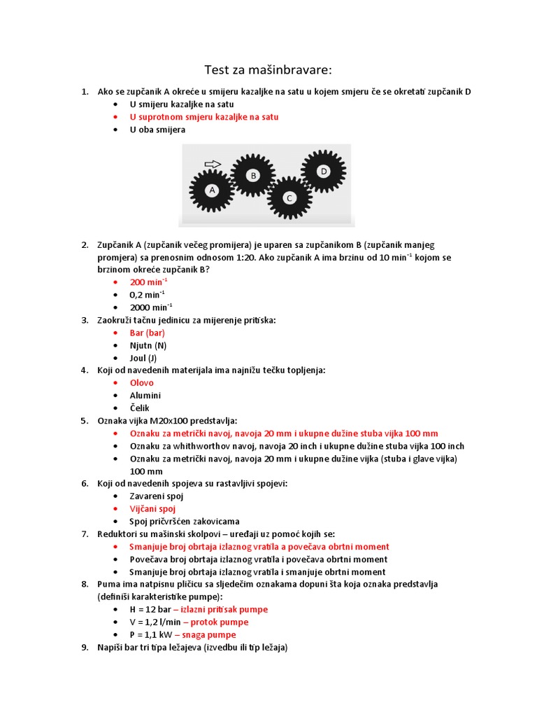 Pitanja Za Test - Mašinbravari | PDF
