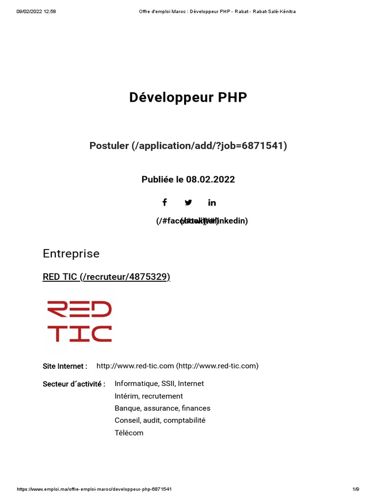 1 Million Lignes Code Offre D'emploi Maroc - Développeur PHP - Rabat ...