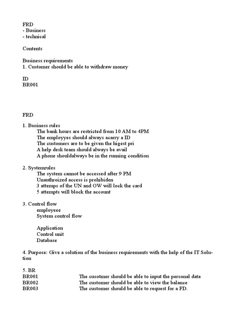 FRD for Banking System Requirements | PDF | Business | Law