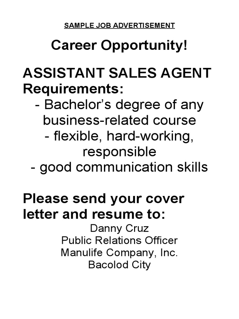 Sample Job Ad and Cover Letter | PDF | Communication | Cognition