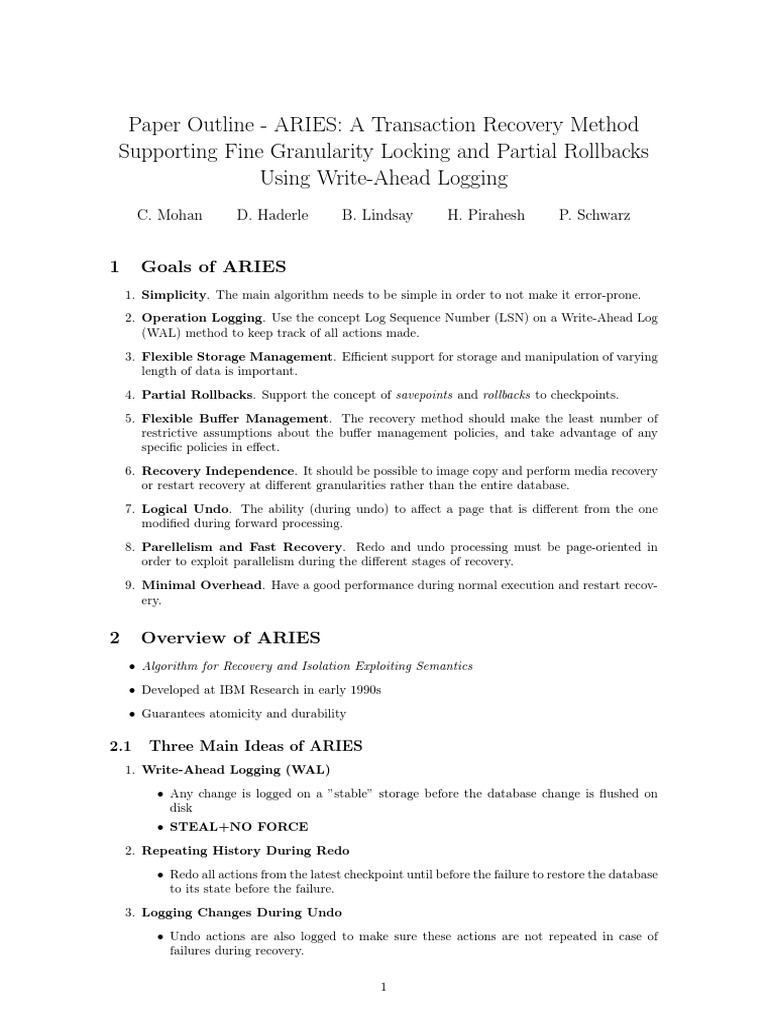 ARIES: A Transaction Recovery Method Supporting Fine Granularity Locking and Partial Rollbacks ...